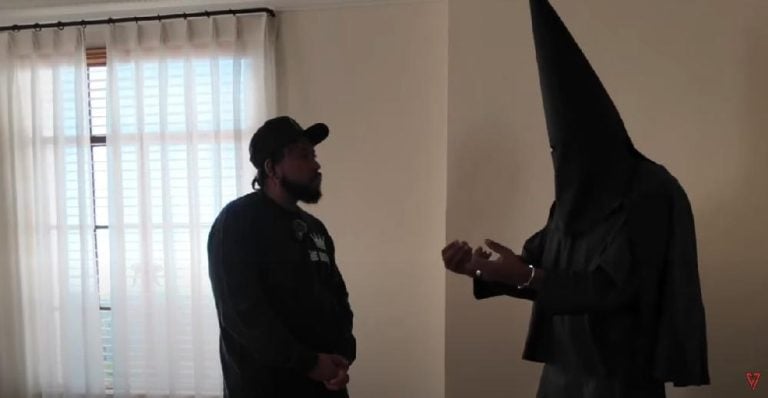 Kanye West Wears KKK-Inspired Hood in DJ Akademiks Interview